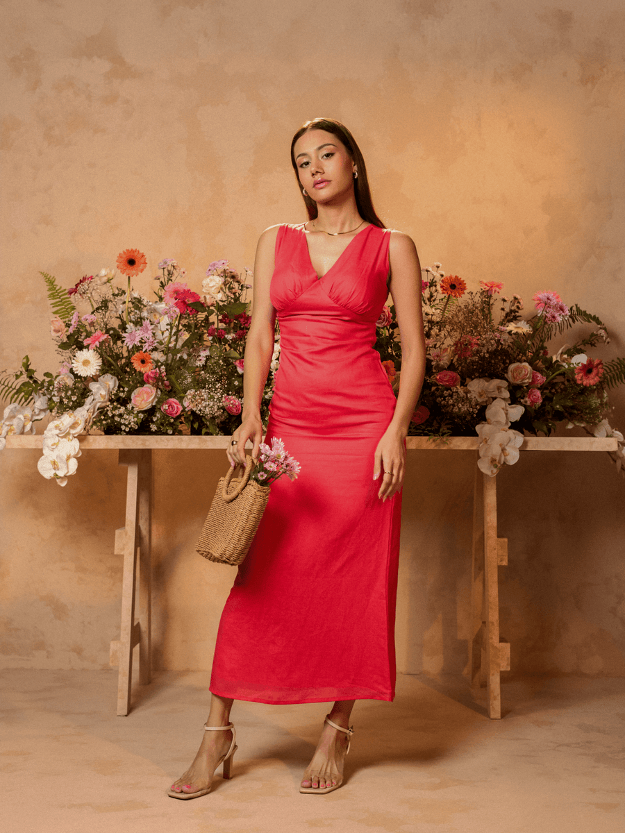 Bustier Detailed V Neck Maxi Dress – AMORE